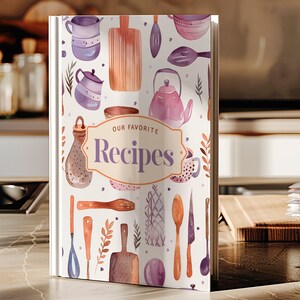 Recipe Binder Cover | Purple Kitchen Utensils Kit, Recipe Book Cover ...