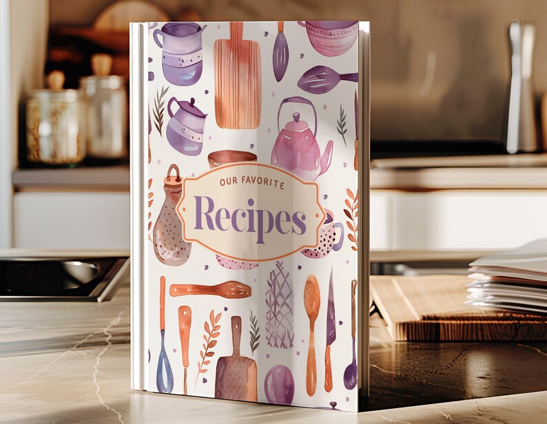 Recipe Binder Cover Purple Kitchen Utensils Kit, Recipe Book Cover ...