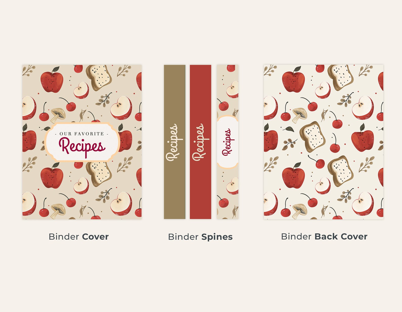 Recipe Binder Cover + Bonus Recipe Template - Apple Design Binder Kit ...
