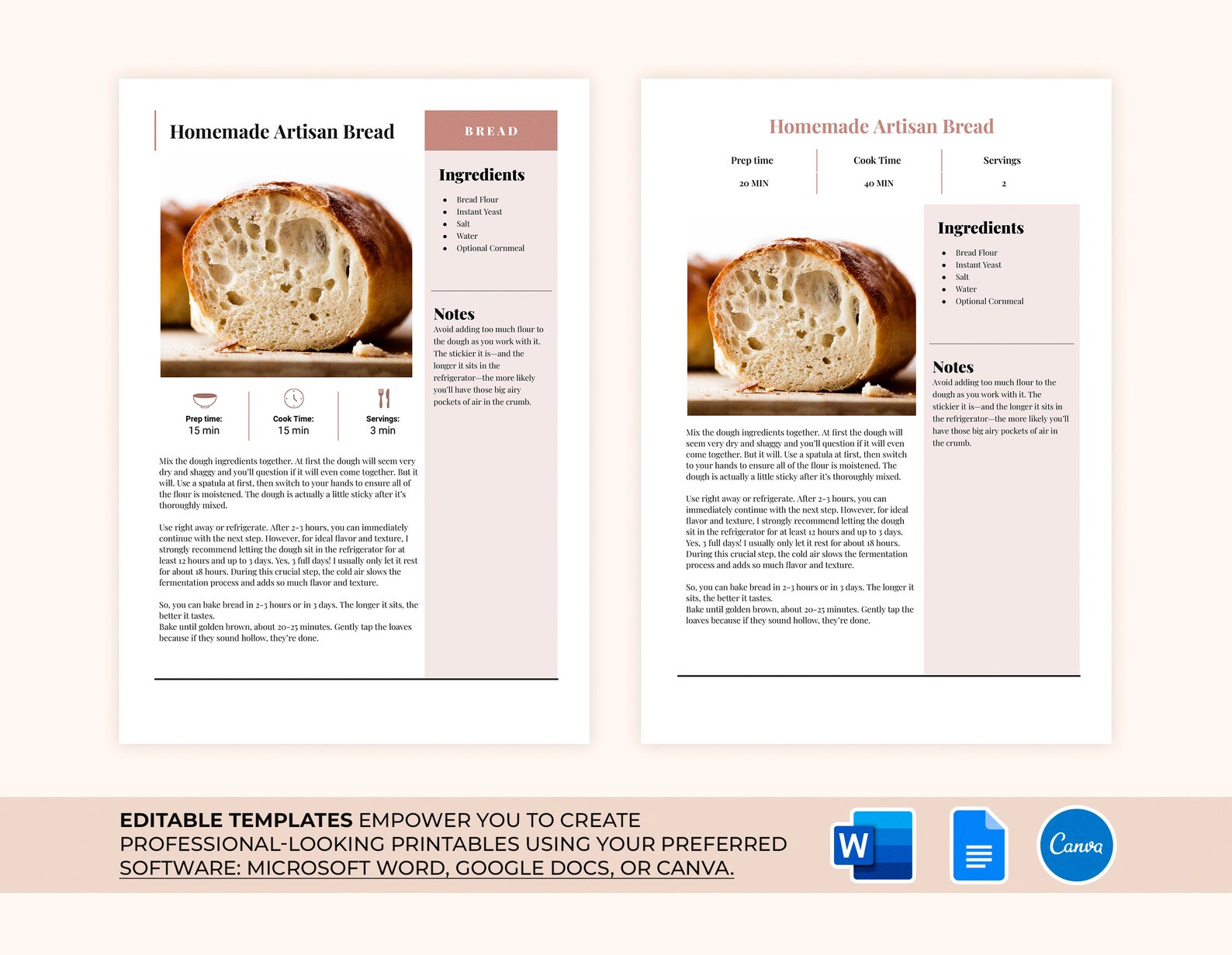 Editable Recipe With MS Word, Google Docs, and Canva Recipe Template ...