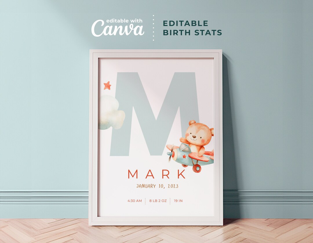 Minimalist New Baby Birth Stats Personalized With Canva Printable ...