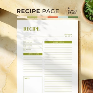 Colorful Recipe Page Printable, Recipe Book Template Printable, Blank ...