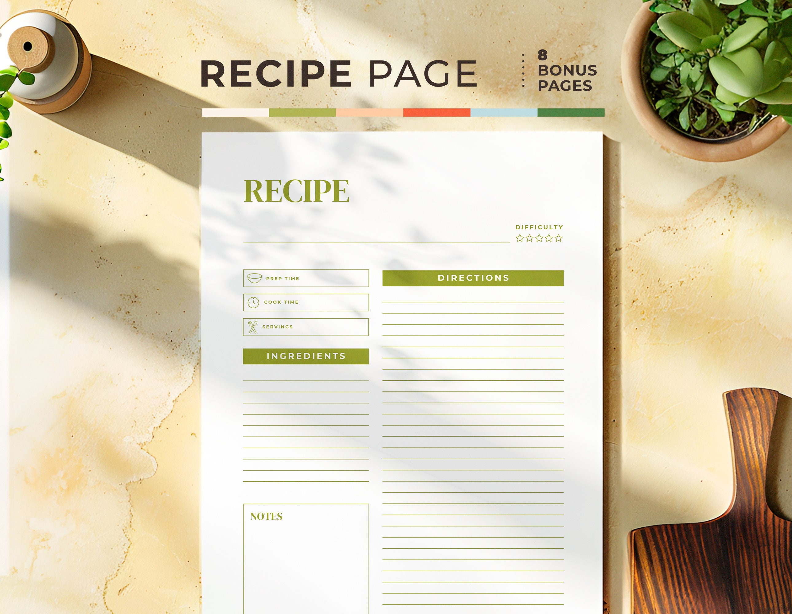 Colorful Recipe Page Printable, Recipe Book Template Printable, Blank ...