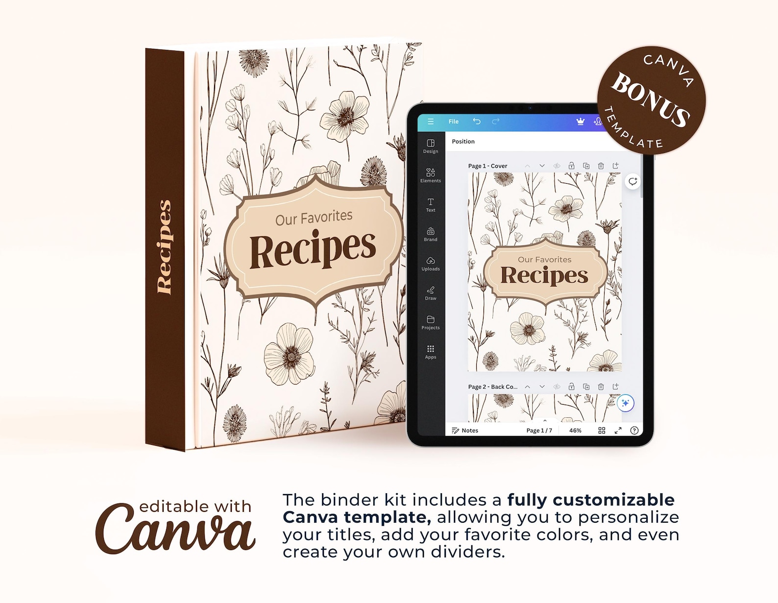 Elegant Recipe Binder Cover | Recipe Book Cover, Family Cookbook Binder ...