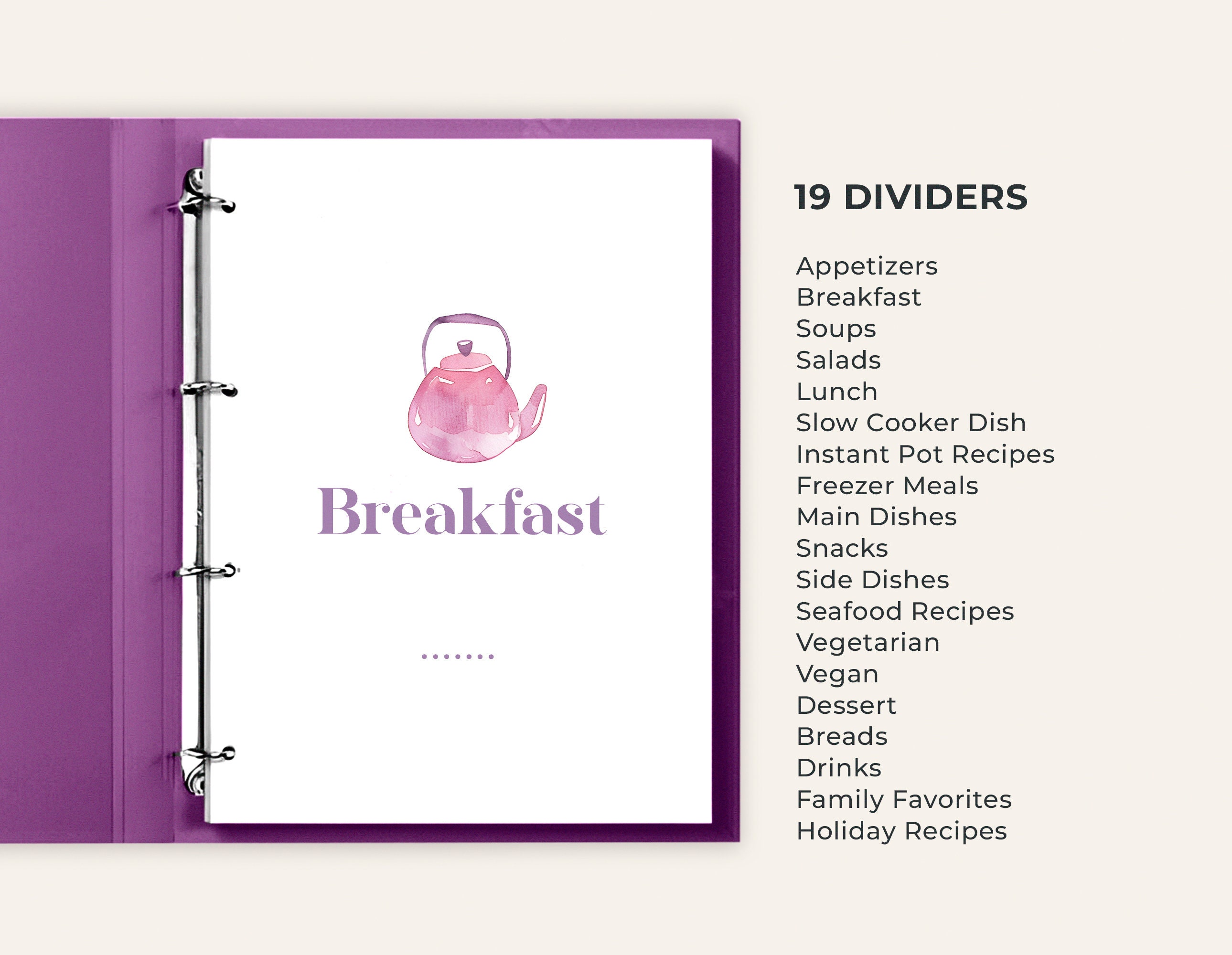 Purple Kitchen Recipe Binder Cover: Utensil Design, Canva Template and ...