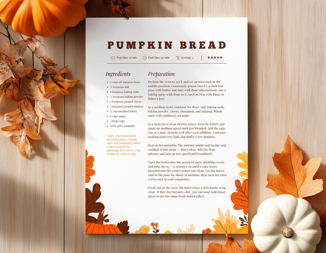 Vintage Thanksgiving Recipe Template: Editable Autumn Cookbook Page ...