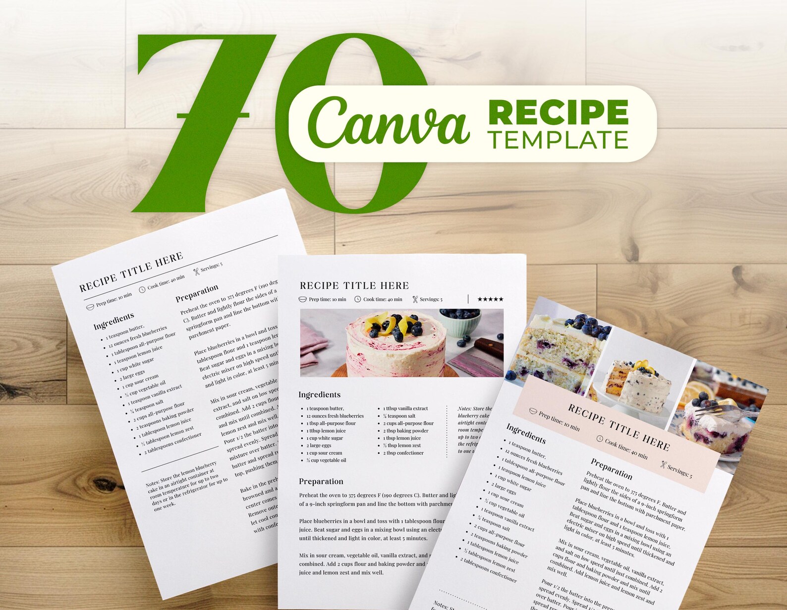 70 Canva Recipe Template Bundle: Editable Cookbook Page Designs ...