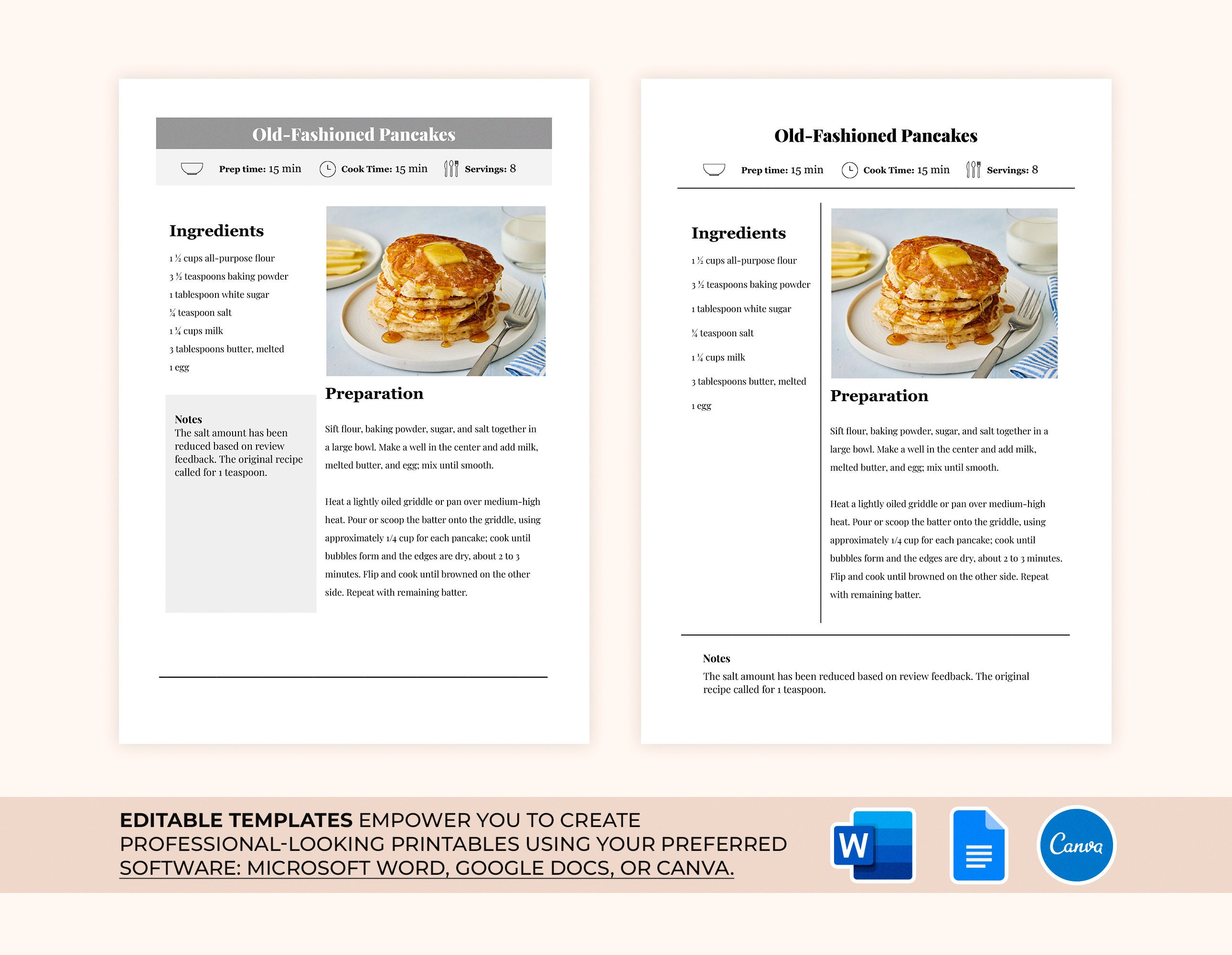 Editable Recipe With MS Word, Google Docs, and Canva Recipe Template ...