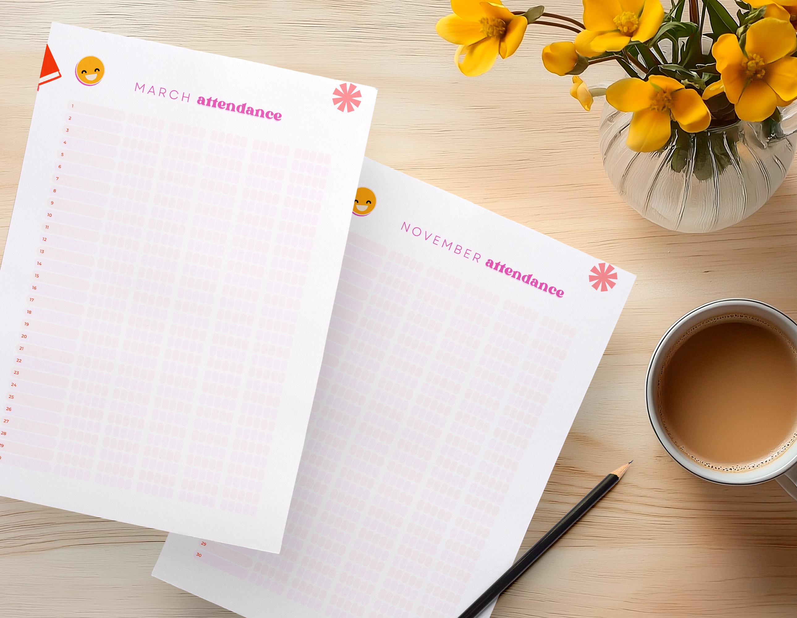 Pink Retro Teacher Gradebook & Attendance Tracker Printable PDF ...