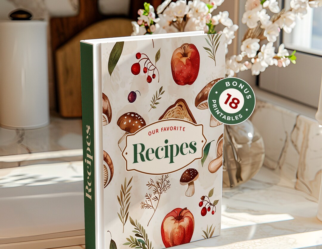 Recipe Binder Cover | Apple, Mushroom Cottagecore Kit, Recipe Book ...
