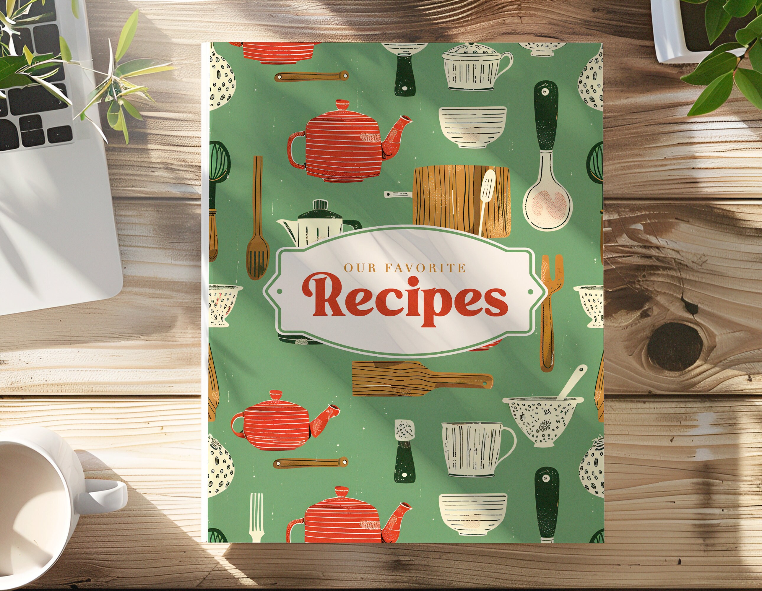 Recipe Binder Cover + Bonus Recipe Template - Green Kitchen Utensils ...