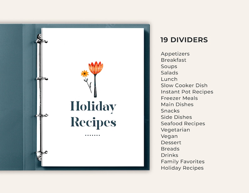 Recipe Binder Cover | Kitchen and Flowers Kit, Recipe Book Cover ...