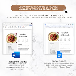 Editable Recipe With MS Word and Google Docs Recipe Template, Printable ...