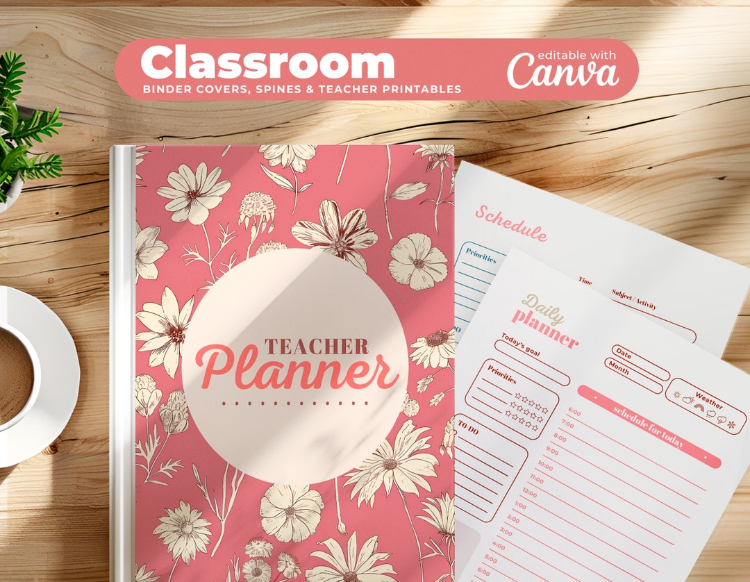 Classroom Binder Covers and Spines, Editable Minimal Flowers Teacher ...