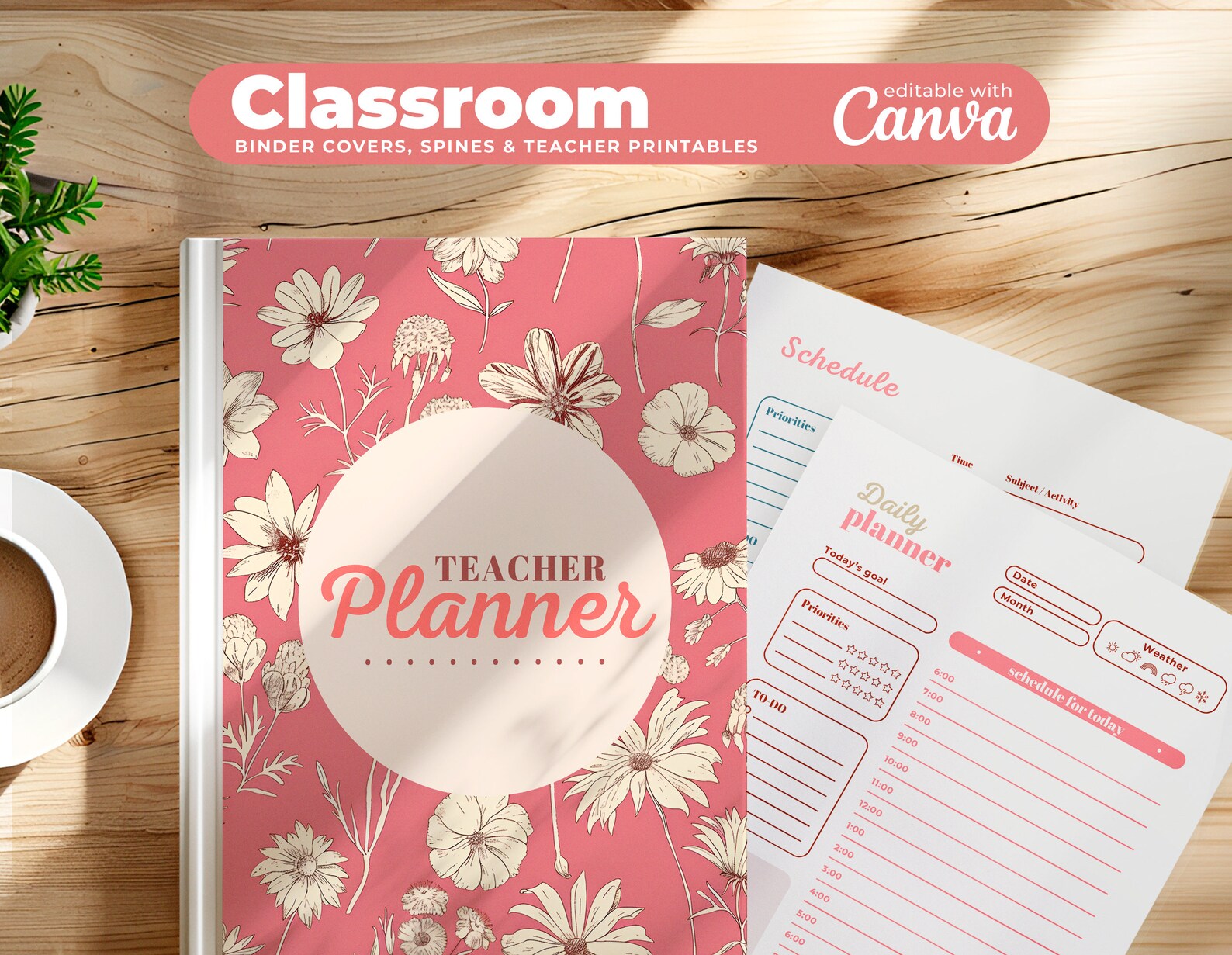 Classroom Binder Covers and Spines, Editable Minimal Flowers Teacher ...