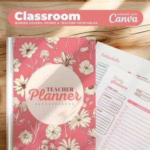 Classroom Binder Covers and Spines, Editable Minimal Flowers Teacher ...