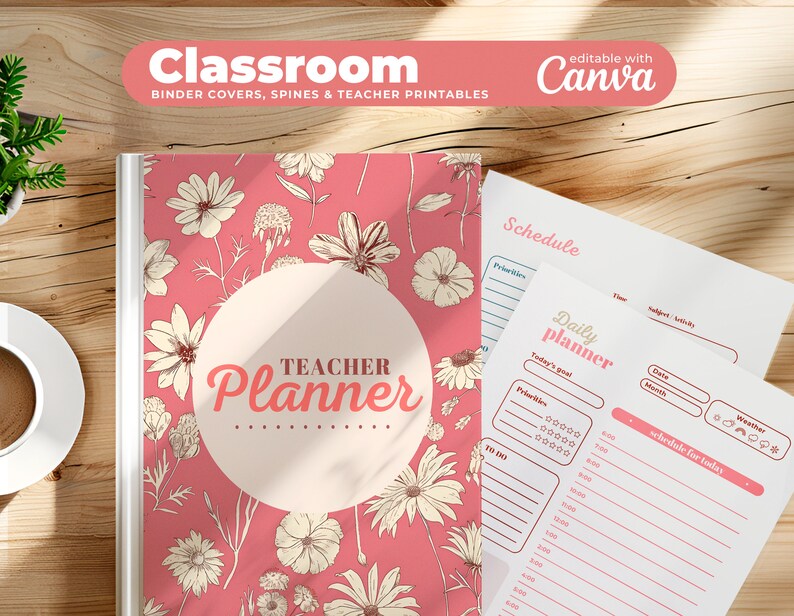 Classroom Binder Covers and Spines, Editable Minimal Flowers Teacher ...