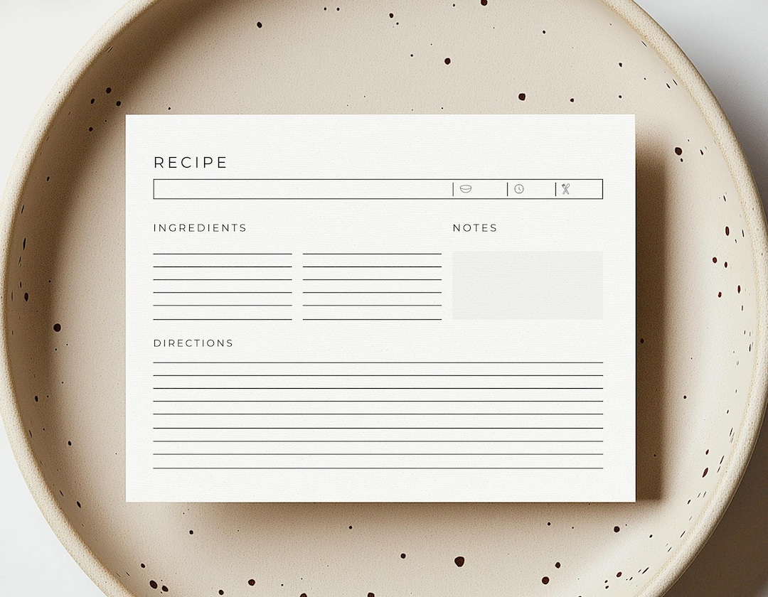 Printable Minimalist Blank Recipe Card Template | Simple Recipe Card ...