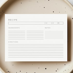Printable Minimalist Blank Recipe Card Template | Simple Recipe Card ...