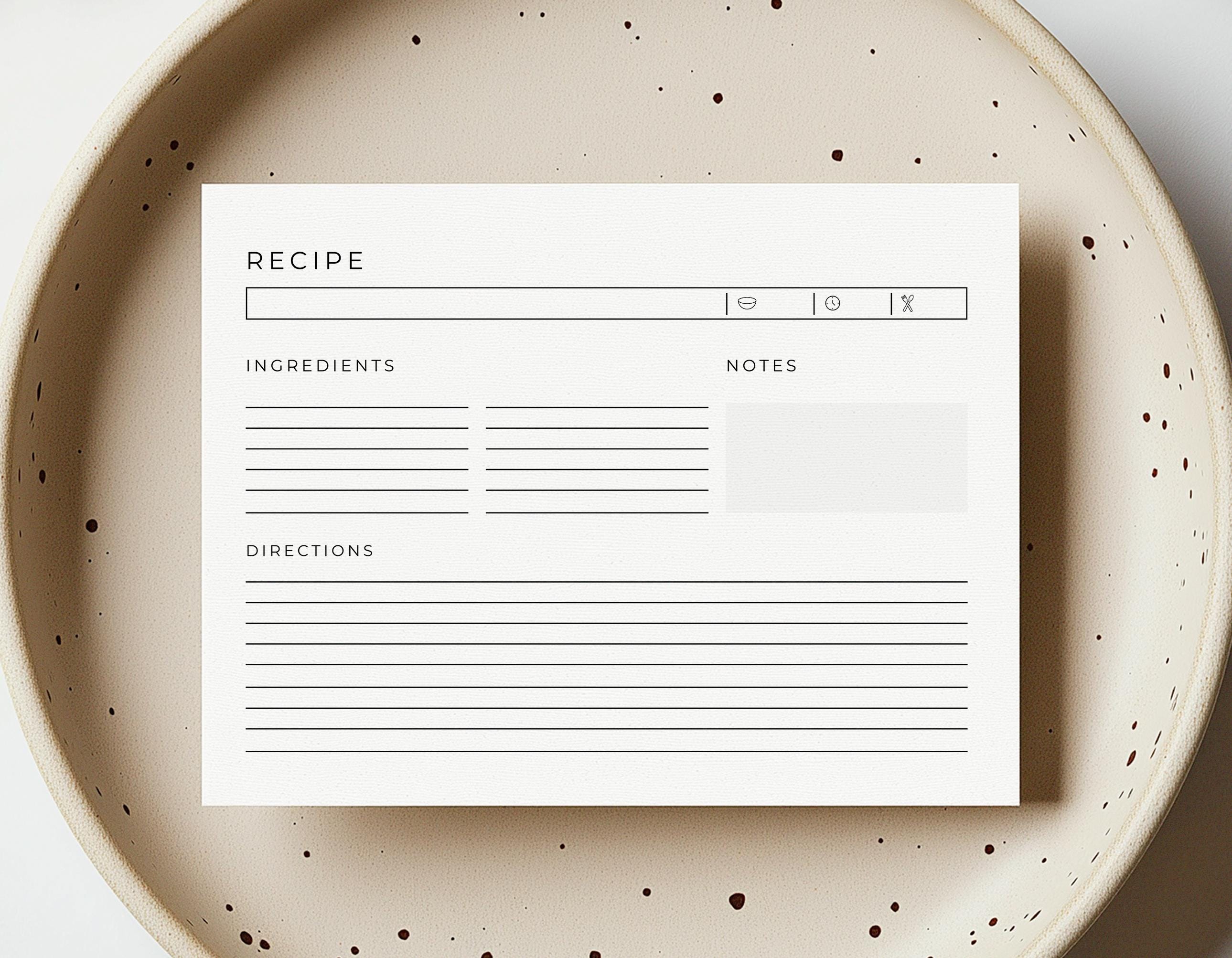 Printable Minimalist Blank Recipe Card Template | Simple Recipe Card ...