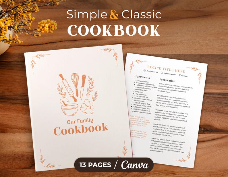 Editable Classic Family Recipe Book, Vintage Personalized Cookbook ...