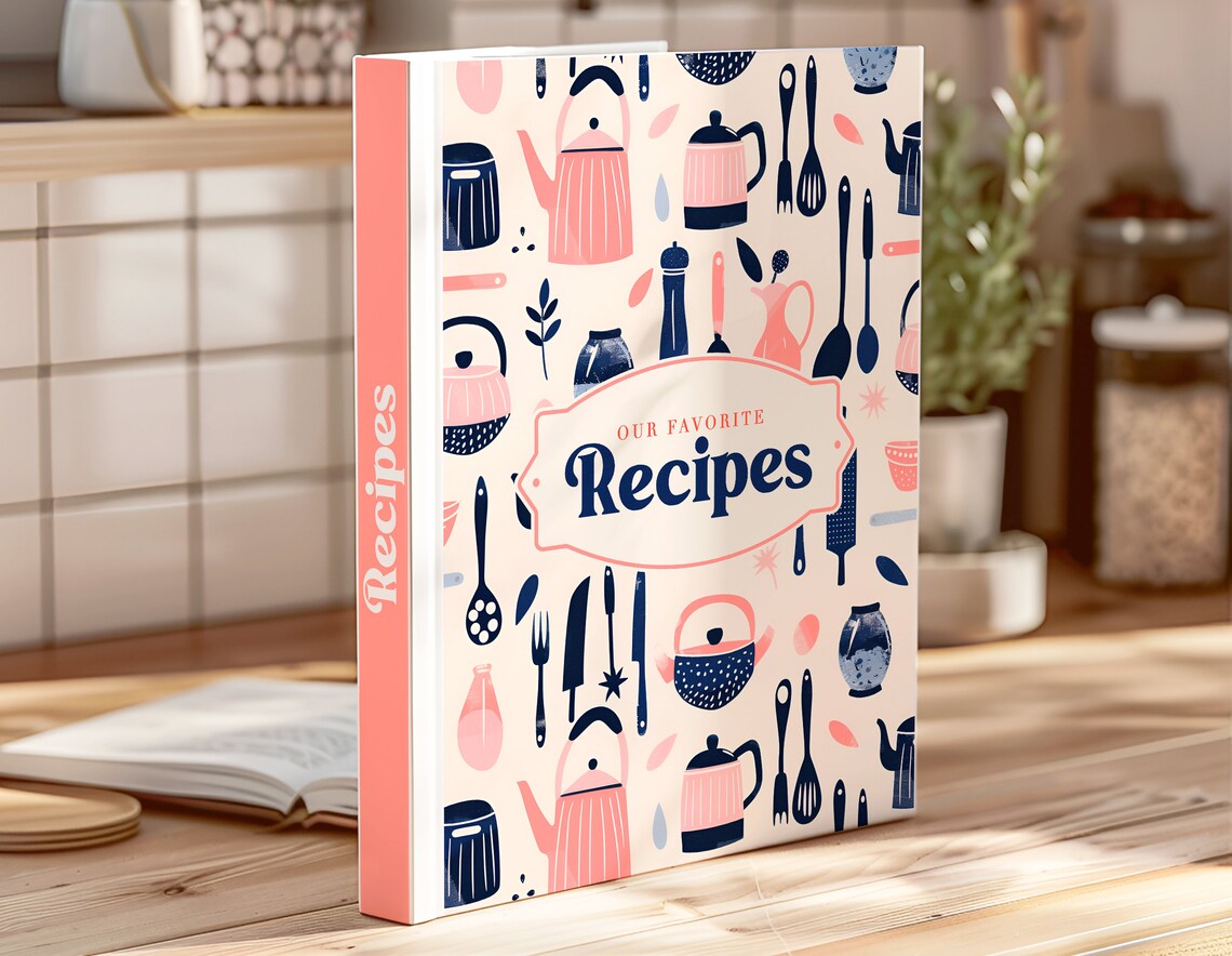 Recipe Binder Cover + Bonus Recipe Template - Pink Kitchen Utensils ...