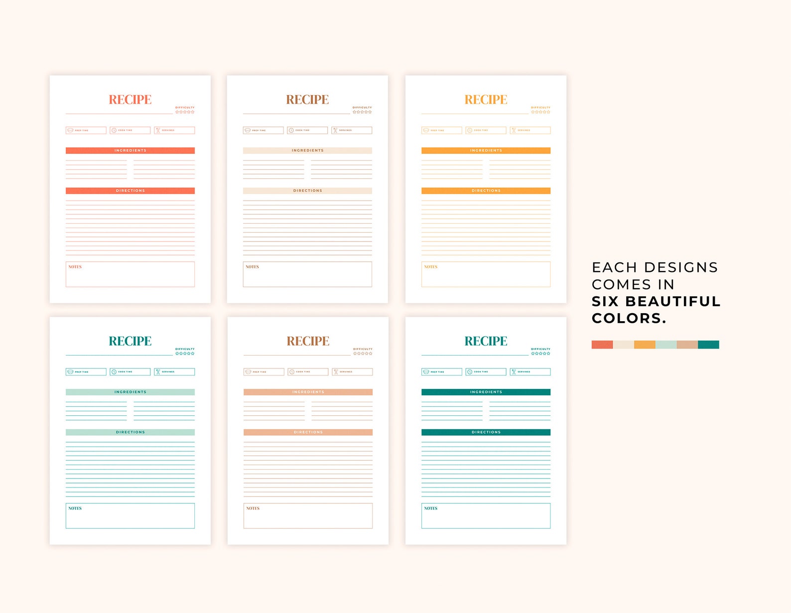 Colorful Recipe Page Printable, Recipe Book Template Printable, Blank ...