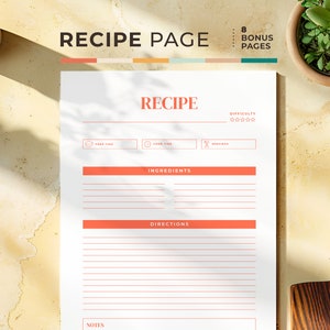 Colorful Recipe Page Printable, Recipe Book Template Printable, Blank ...