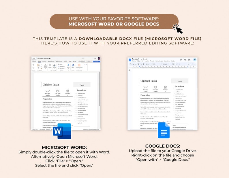 Editable Recipe Template Bundle: Minimalist Design, MS Word & Google ...