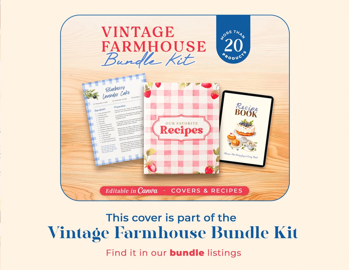 Vintage Farmhouse Recipe Binder Cover: Editable Canva Template & PDF ...