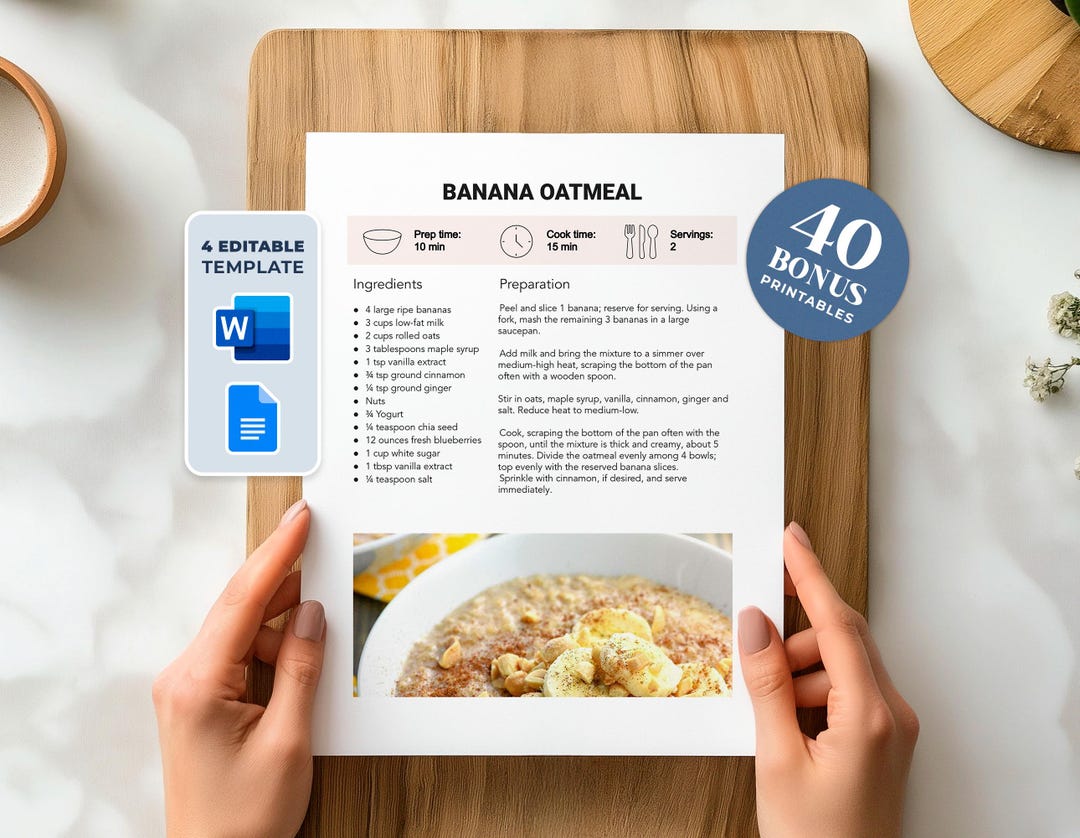 Editable Recipe Template: Printable Recipe Book Page With MS Word ...