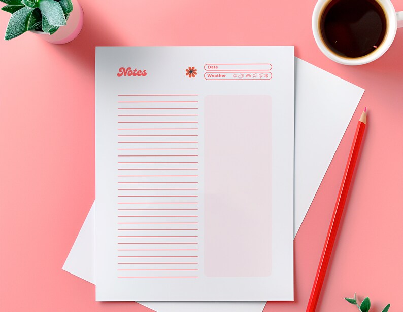 Printable Retro Notes Page: Groovy Note-taking Template Letter PDF ...