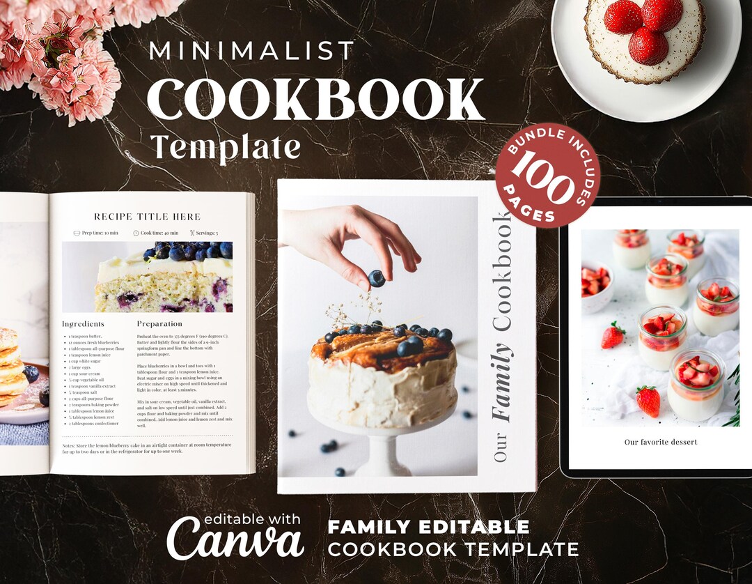 Minimalist Family Cookbook Template: 100+ Recipe Book Pages Canva ...