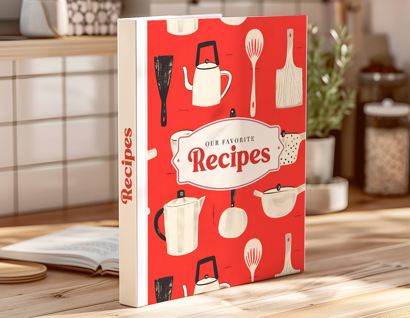 Recipe Binder Cover + Bonus Recipe Template - Red Kitchen Utensils ...