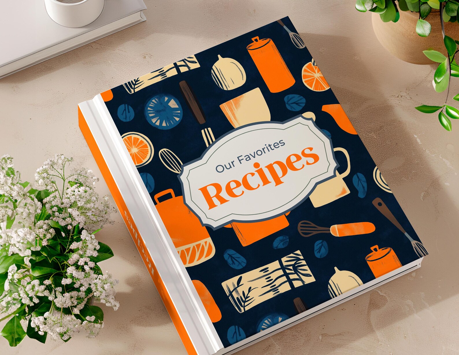Recipe Binder Cover | Orange Kitchen Utensils Recipe Book Cover, Binder ...