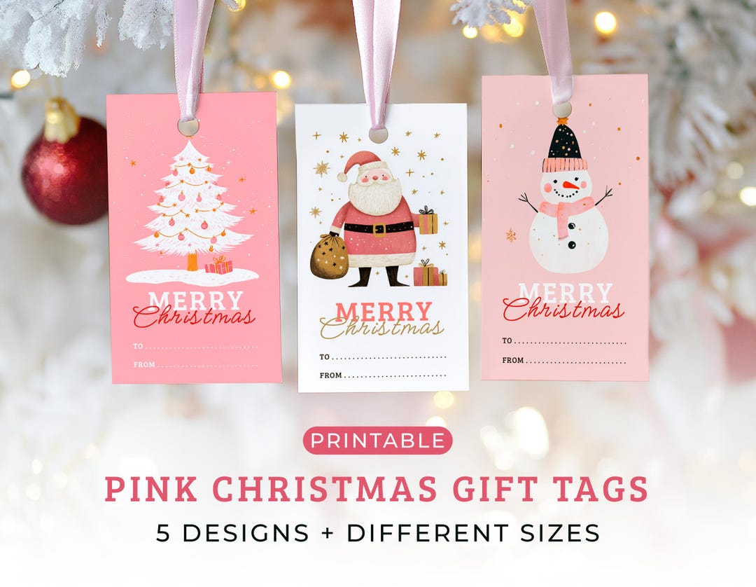 Pink Christmas Gift Tags Printable Bundle Kit Merry Christmas Holiday ...