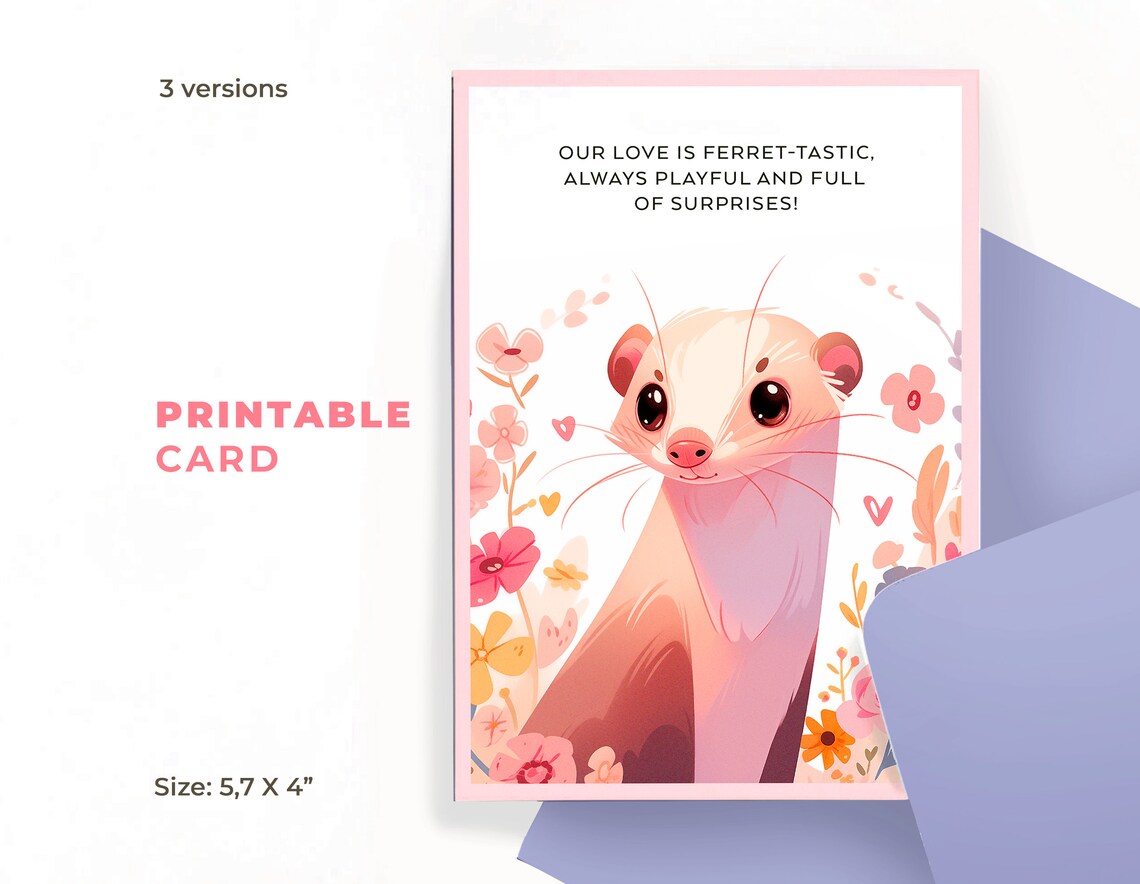A Ferret-tastic Day Printable Card, Ferret Collection For, Valentine's ...
