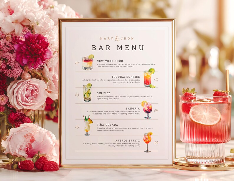 Editable Wedding Bar Sign Template, Classic Drinks Menu Printable ...
