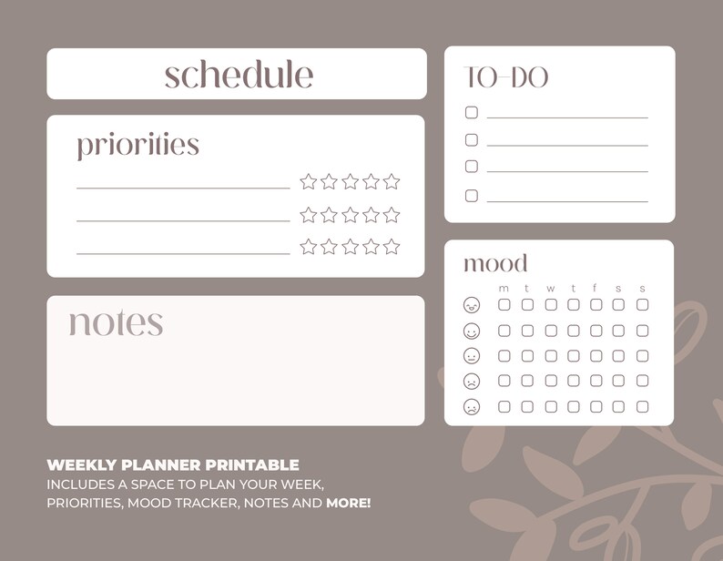 Natural Aesthetic Weekly Planner With Schedule, Date, Mood Tracker ...