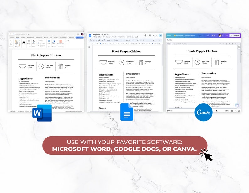 Editable Recipe Template - Google Docs, MS Word and Canva Recipe ...