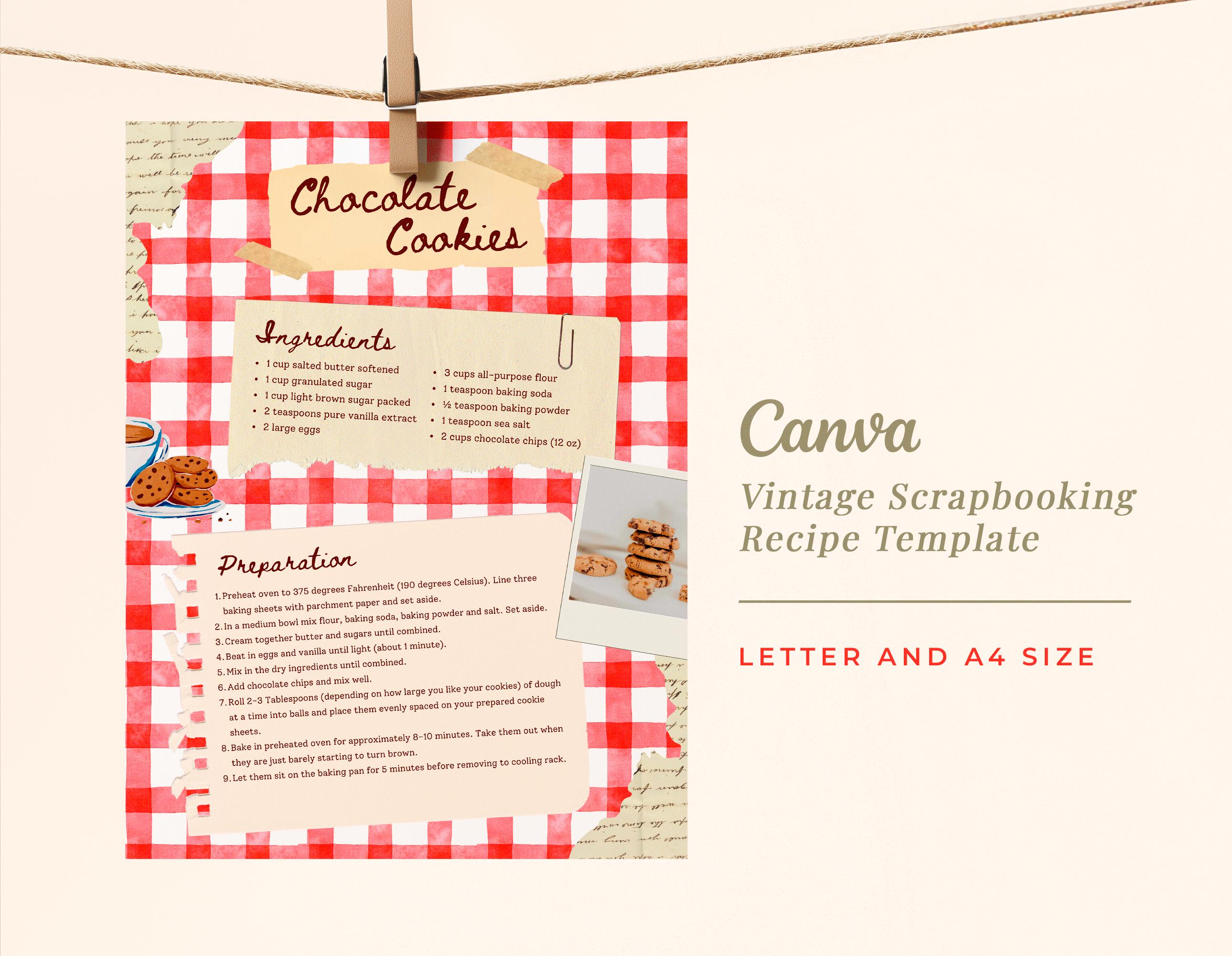 Vintage Scrapbook Recipe Template, Family Cookbook Page (canva Template ...