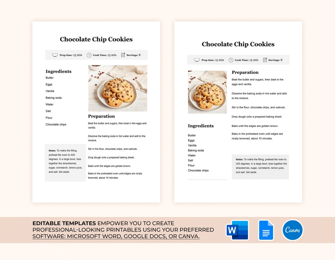 Editable Recipe With MS Word, Google Docs, and Canva Recipe Template ...