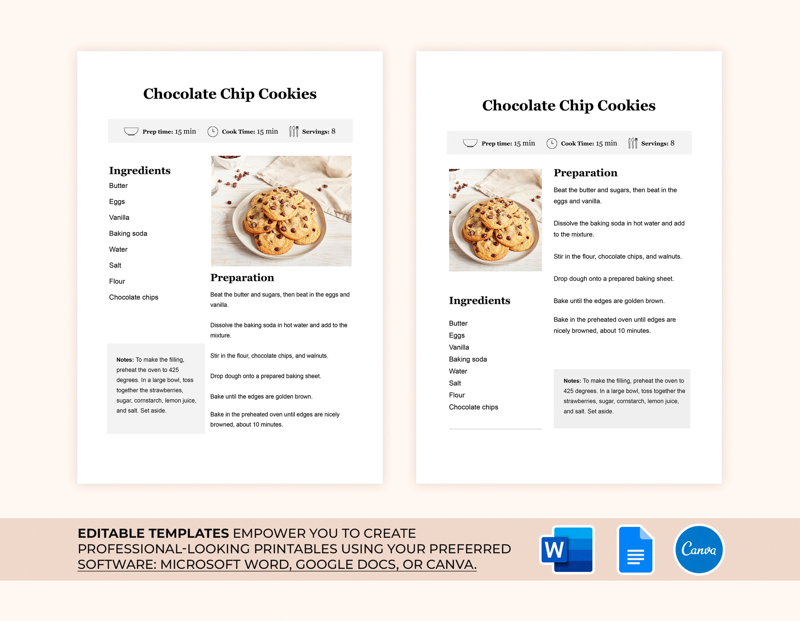 Editable Recipe With MS Word, Google Docs, and Canva Recipe Template ...