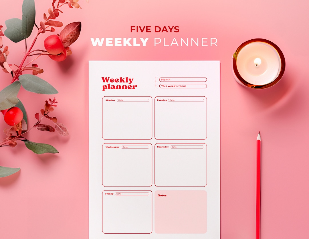Five Days Weekly Planner the Red Adventure Undated Weekly Planner ...