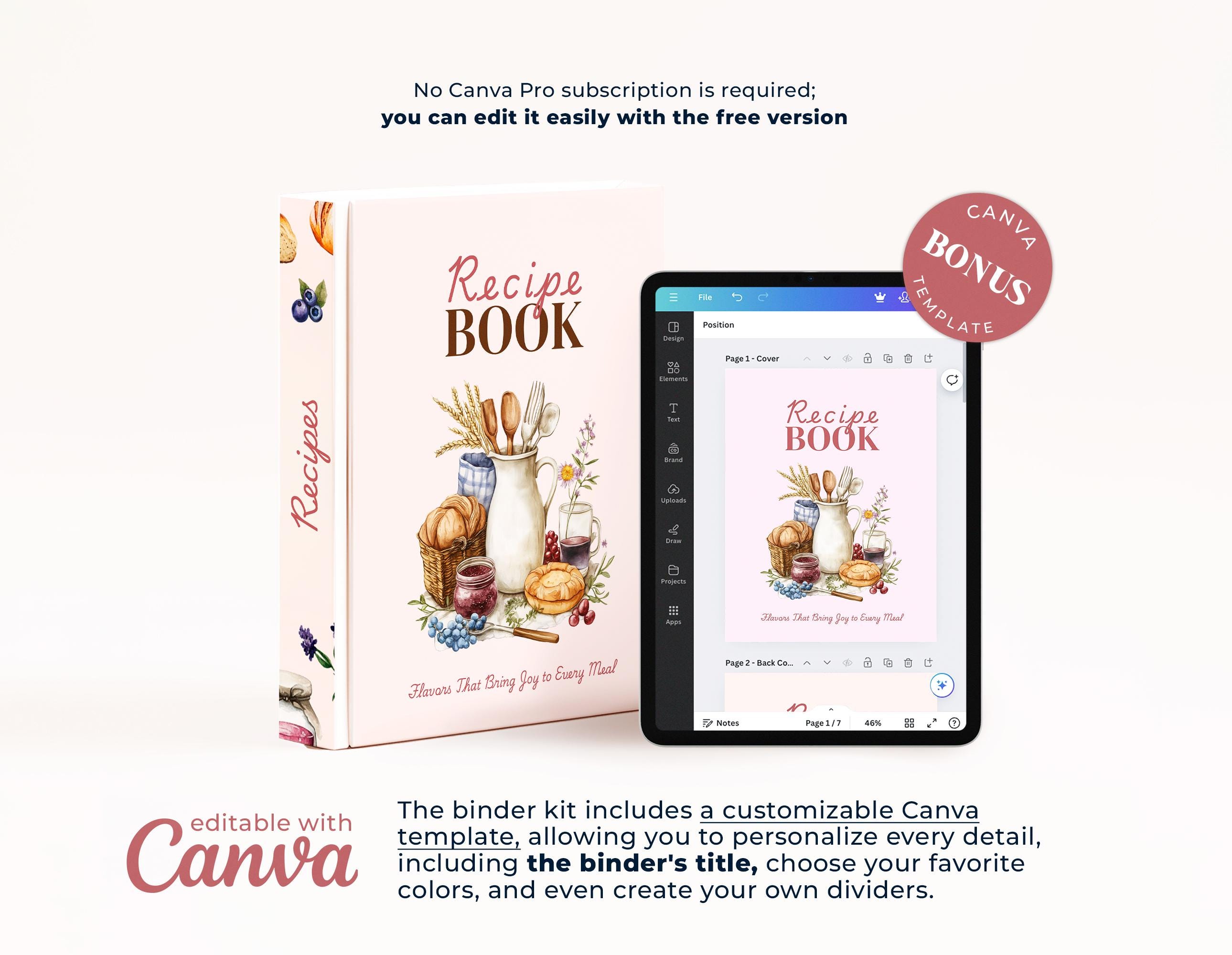 Vintage Farmhouse Recipe Binder Cover: Editable Canva Template & PDF ...