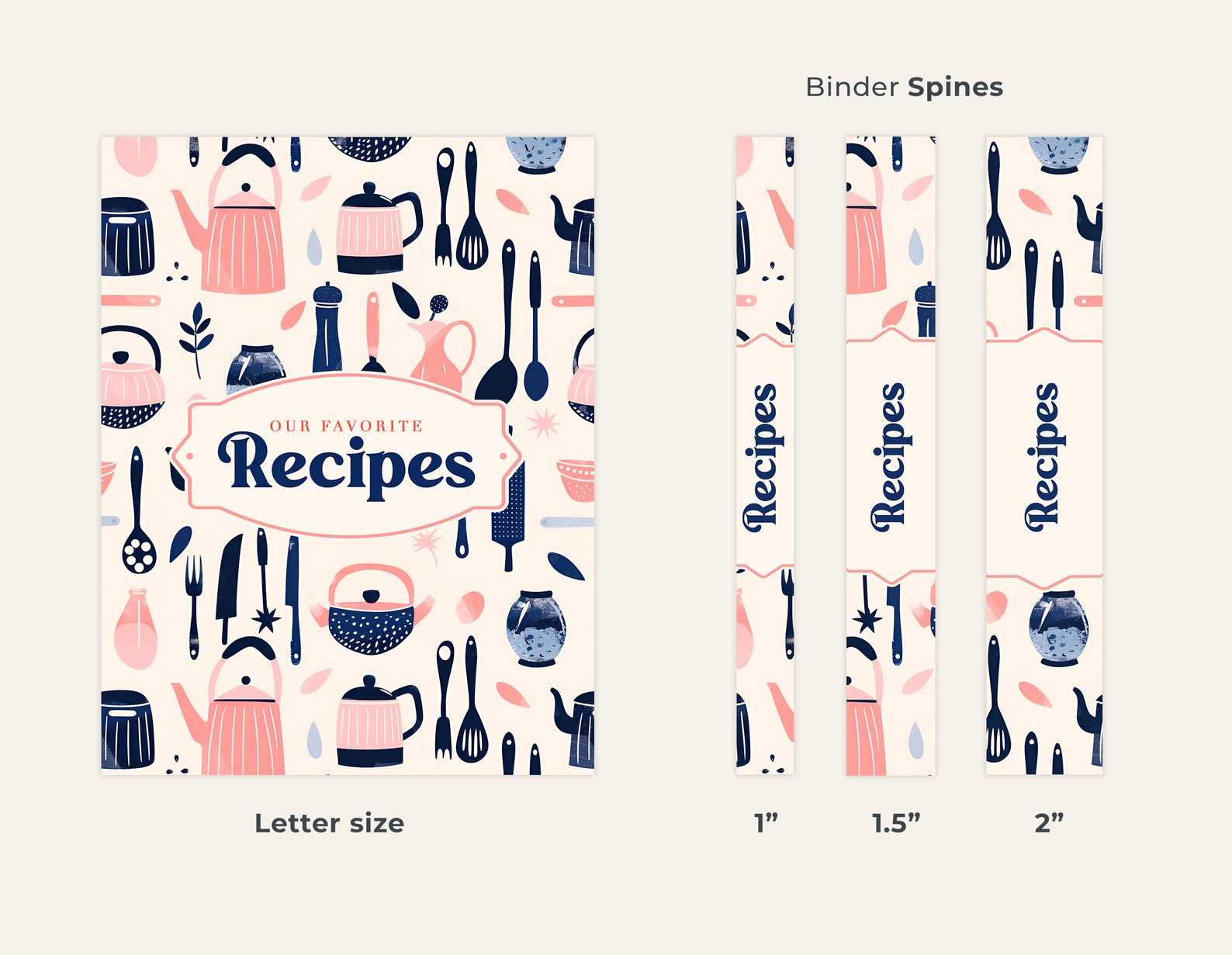 Recipe Binder Cover + Bonus Recipe Template - Pink Kitchen Utensils ...