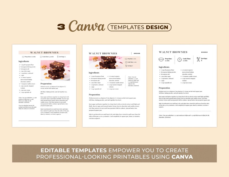 Canva Recipe Editable Minimalist Template | Printable Recipe, Editable ...