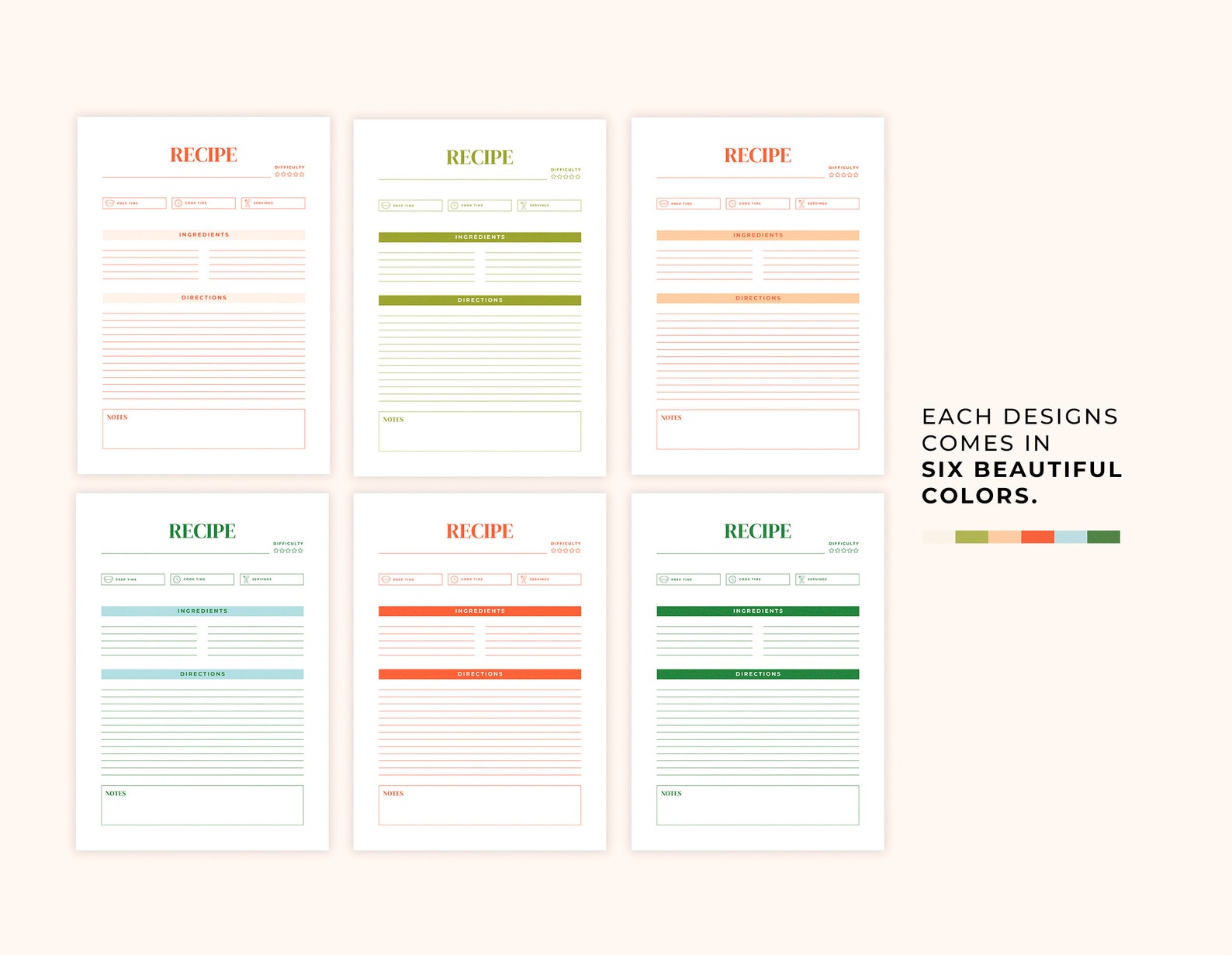 Colorful Recipe Page Printable, Recipe Book Template Printable, Blank ...