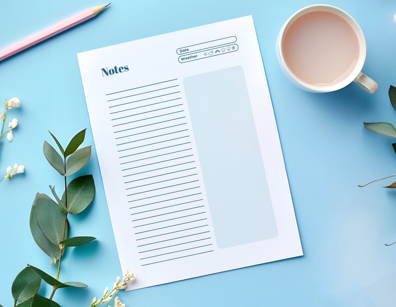 Printable Minimal Flowers Notes Page, Notes Template, Note Taking ...