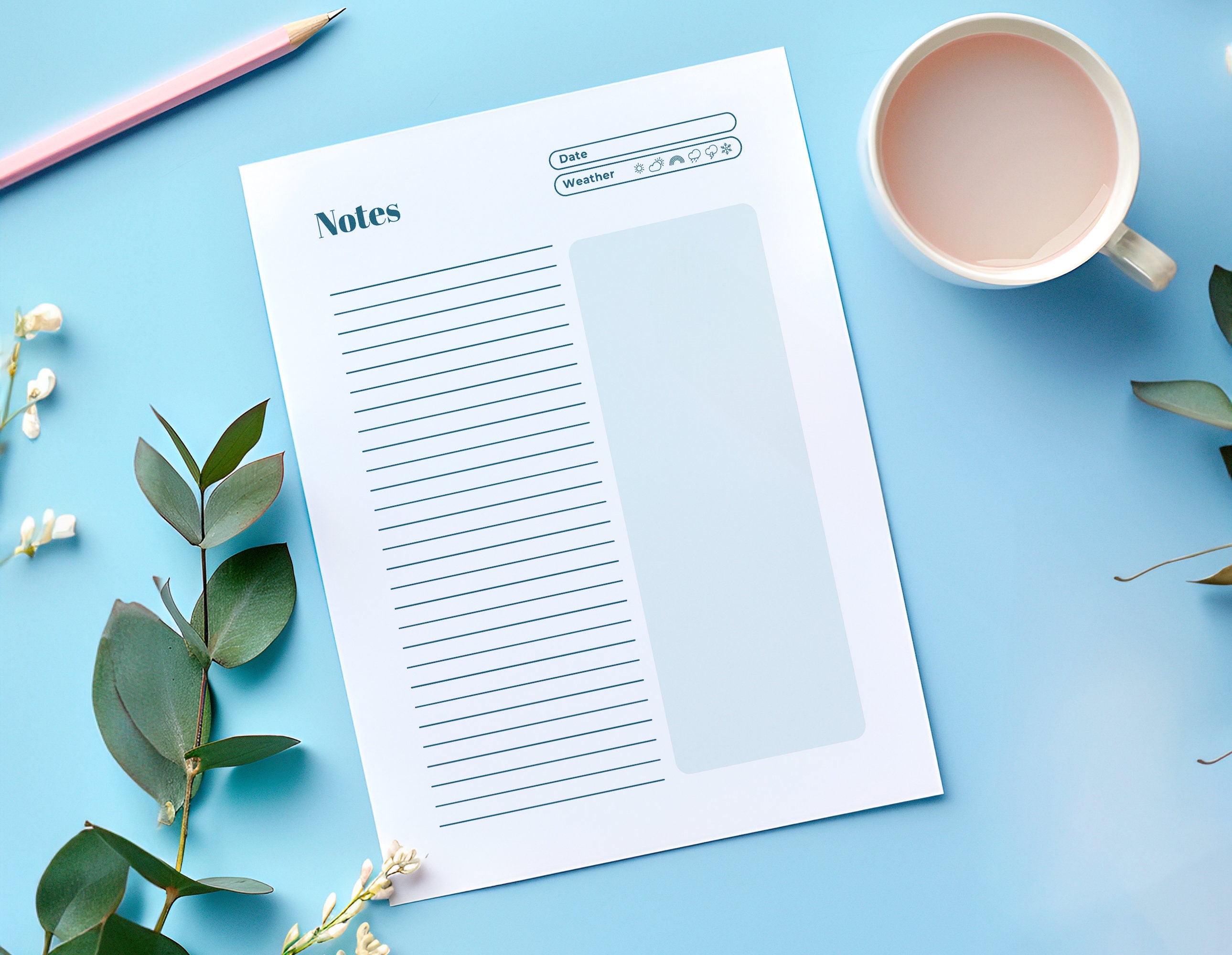 Printable Minimal Flowers Notes Page, Notes Template, Note Taking ...